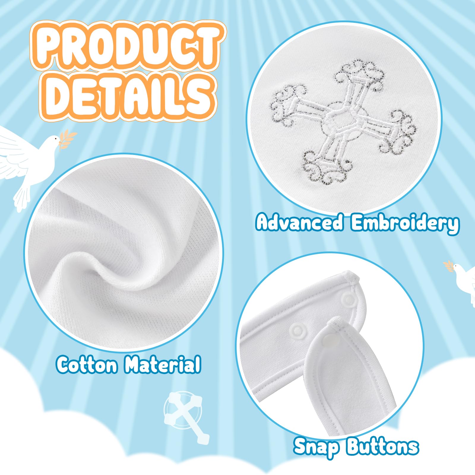 Booulfi Baby Boy's Christening Baptism Outfits Embroidered Cross White Bib and Socks Set 2 PCS