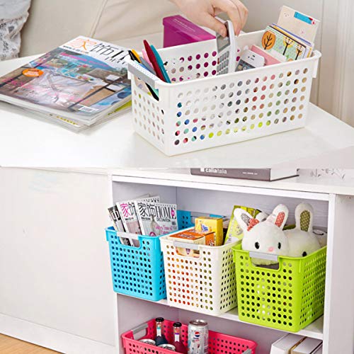 Bekith 6 Pack Plastic Storage Basket, Slim White Organizer Tote Bin Shelf Baskets for Closet Organization, De-Clutter, Accessories, Toys, Cleaning Products
