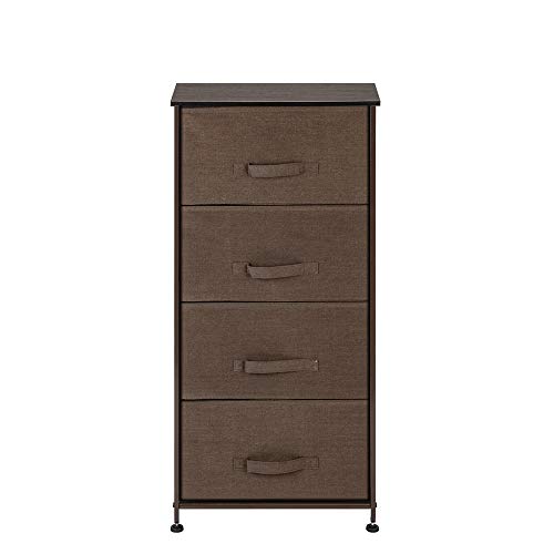 4-Tier Dresser Tower, Fabric Drawer Organizer with 4 Easy Pull Drawers with Metal Frame,Wooden Tabletop for Living Room (Brown)