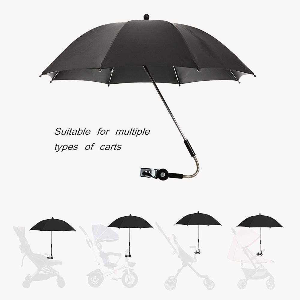 Baby Strollers Umbrella, Waterproof UV Protection Baby Pram Sun Umbrella Canopy Sun Rain Umbrella Parasol with Clip Clamp Strollers Accessories,Suitable for Beach Chairs, Baby Strollers (Black)