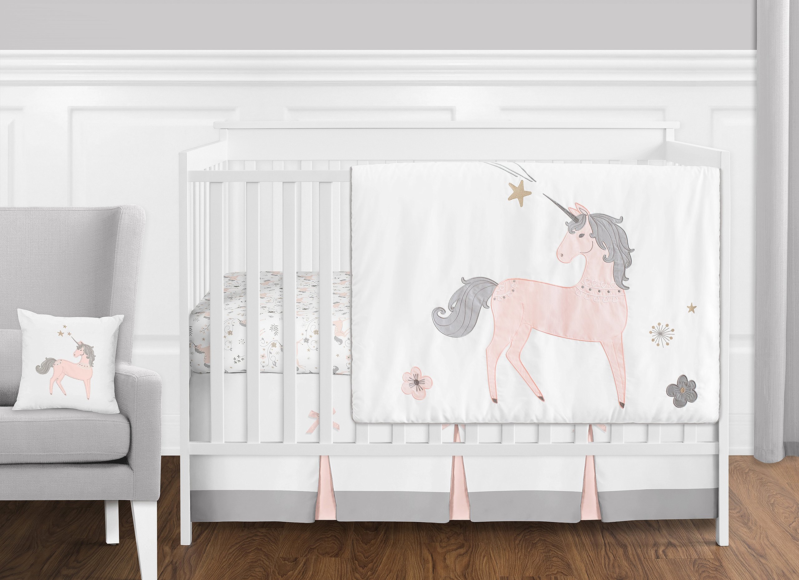 11 pc. Pink, Grey and Gold Unicorn Baby Girl Crib Bedding Set by Sweet Jojo Designs