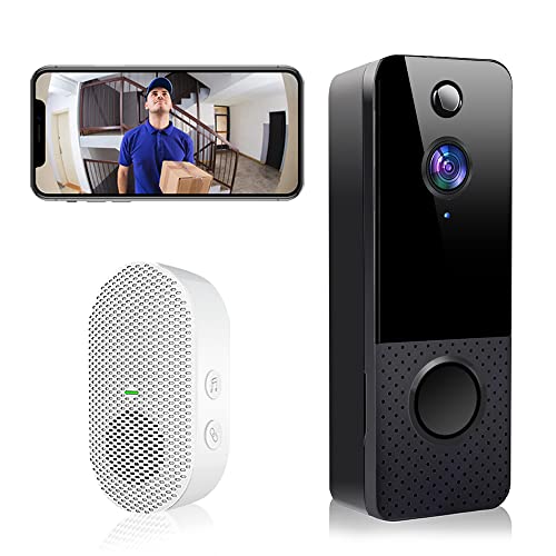 JWMGKJ Video Doorbell Camera, Wireless Doorbelll Camera WiFi with Chime, 1080P, 2-Way Audio, Night Vision, Motion Detection, IP65 Waterproof (Black)