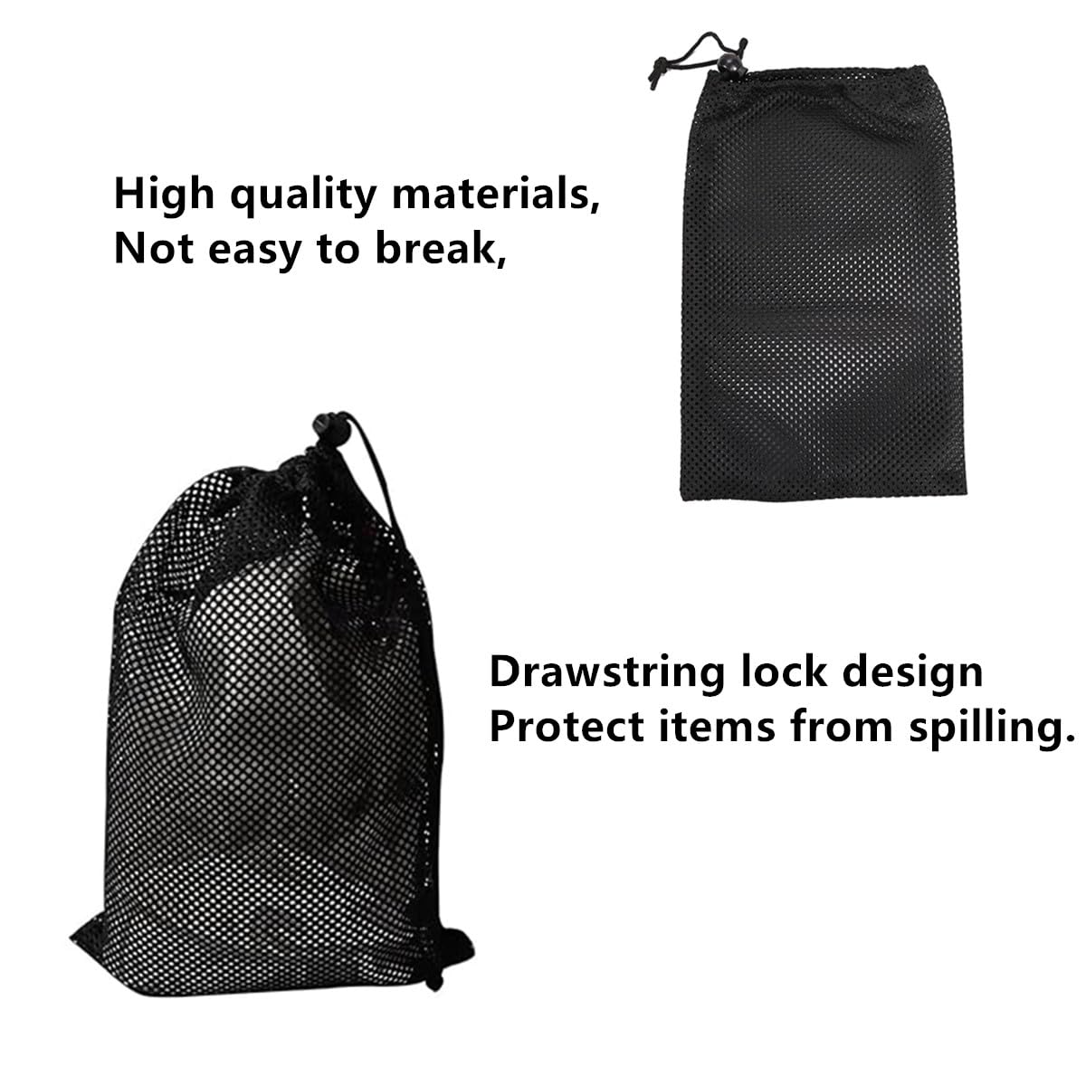 10PCS Nylon Mesh Drawstring Bag With Cord Lock, 8 x 12 Inch Mesh Laundry Drawstring Bag, Nylon Storage Mesh Bags for Balls Beach Toys, Seashell Collecting and Travel (Black)