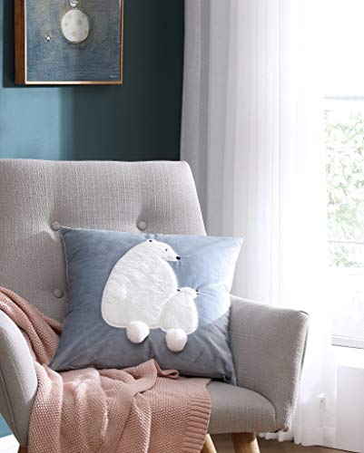Chezmoi Collection Velvet 3D Polar Bear Pillow Removable Cover with Pillow Insert, Faux Fur Throw Pillow, Decorative for Sofa Couch Living Room Bedroom 18 x 18 Inches