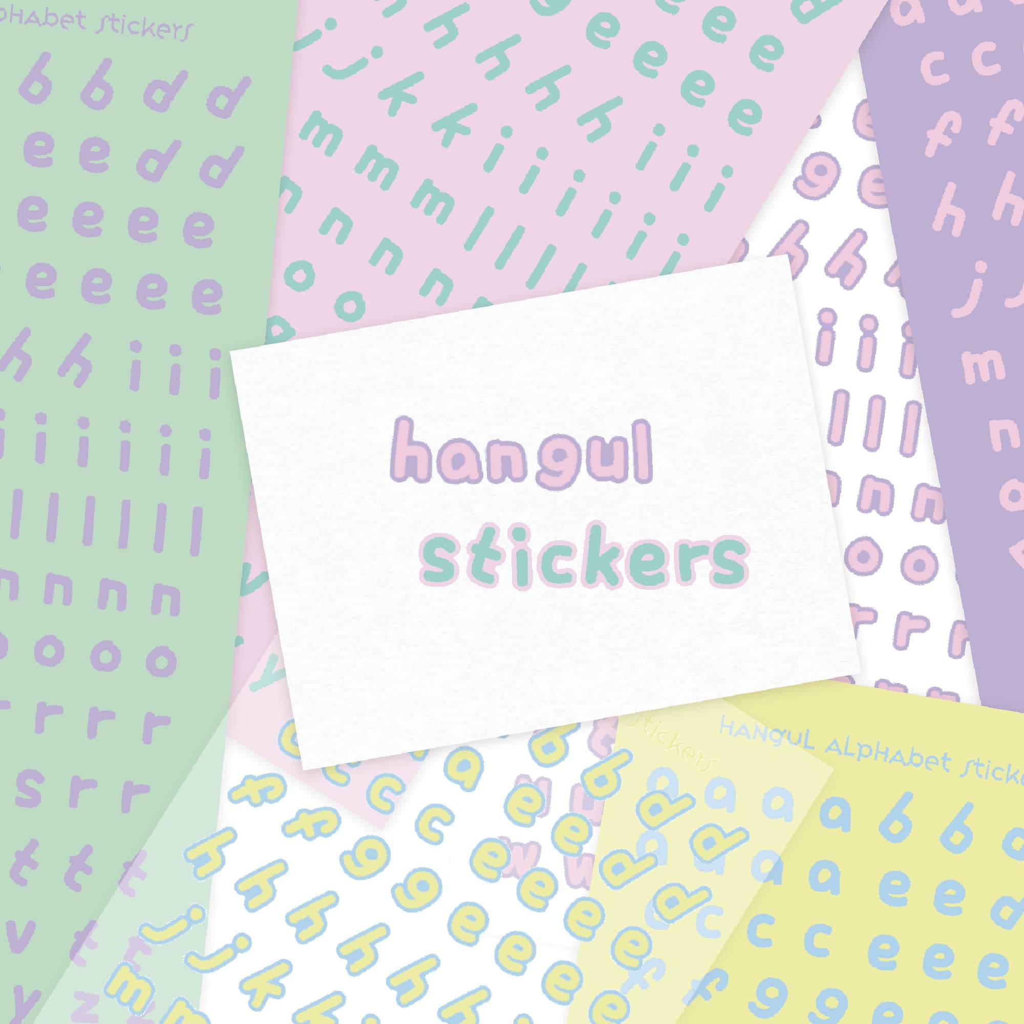 10PCS Pastel Korean and English Alphabet Sticker Sheets, Hangul Letter Sticker Bundle 5 Colors