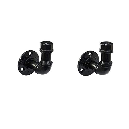 gotonovo Wall Mounted Rustic Industrial Towel and Robe Hook Set Towel Single Hook Kit Heavy Duty DIY Style Industrial Pipe Robe Hook Industrial Iron Pipe Electroplated Black Finish, 2 Pieces