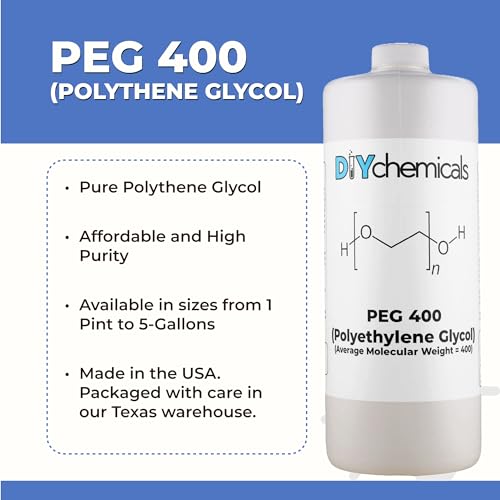 DIYChemicals Polyethylene Glycol PEG 400 for Industrial Manufacturing, Fog Machines, Antifreeze, Solvent, Humectant β Non-Toxic, Odorless, Bulk - 1 Quart