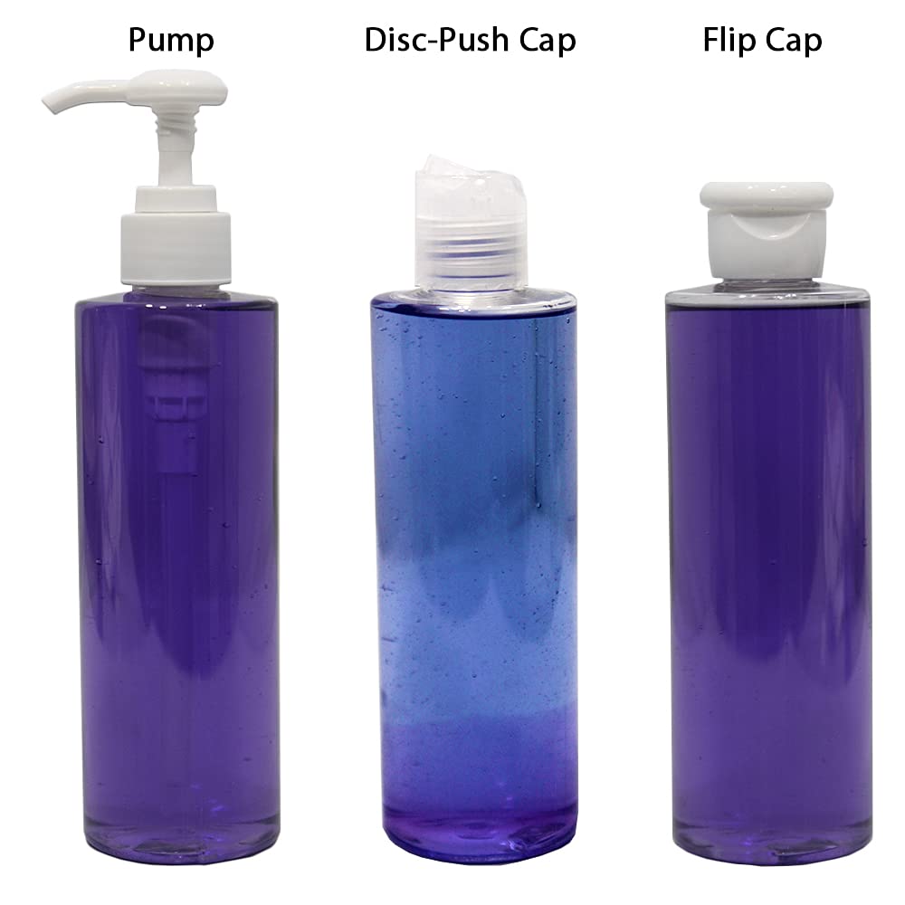 Rtek 8 Ounce Clear Plastic Empty Bottles With Flip Cap, Refillable Containers for Shampoo, Lotions, Cream and more Pack of 6, BPA Free (Flip Top) 8 oz