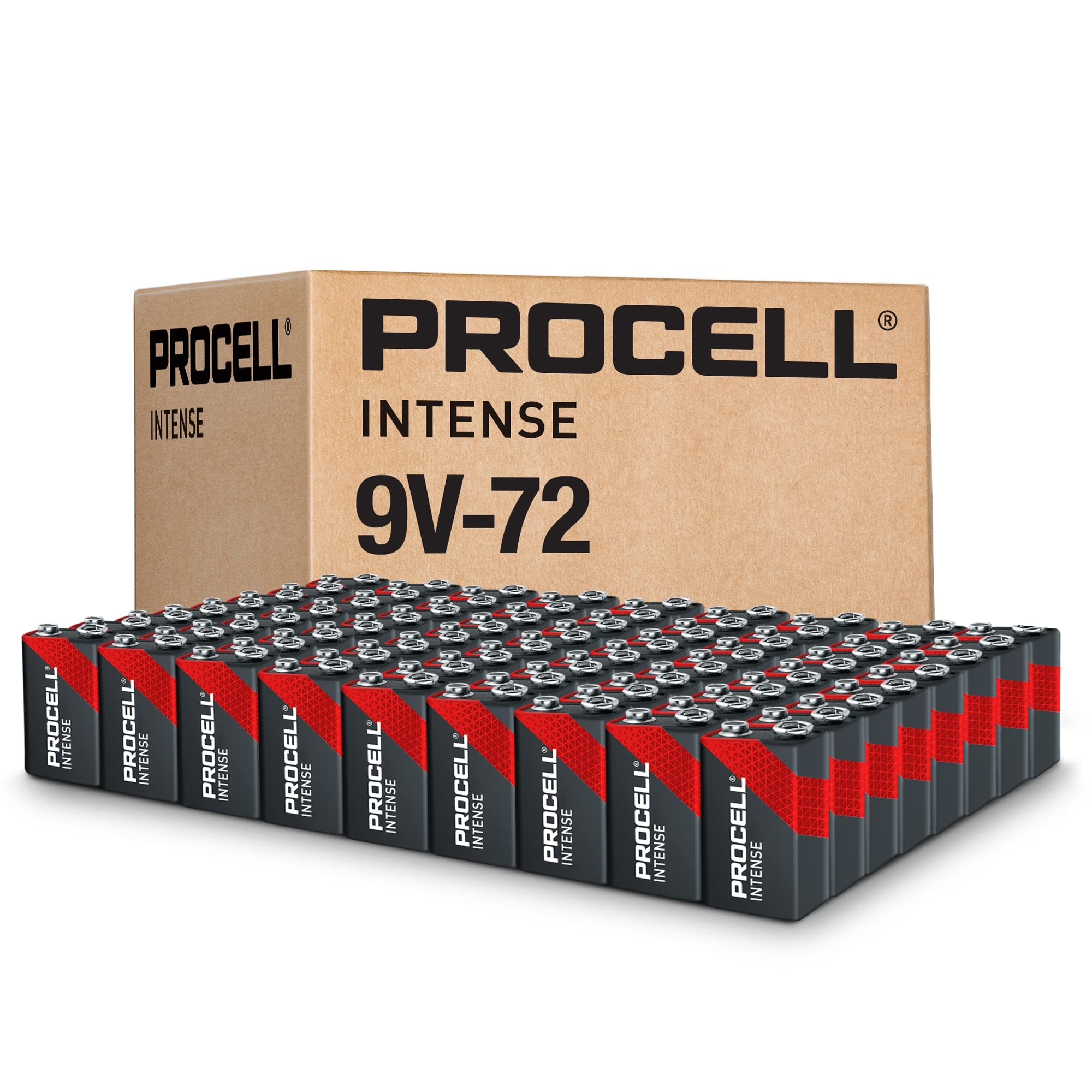 PROCELL Alkaline Intense 9V Batteries, 9-Volt Alkaline for High Drain Professional Devices, 9V Battery with Long-Lasting Power, All-Purpose 9V Industrial Batteries, 72-Count Bulk Pack