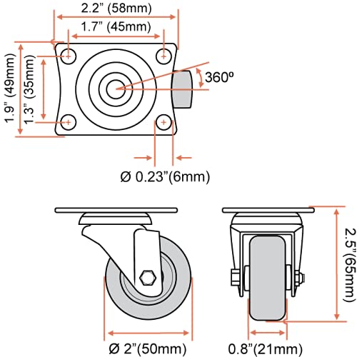24 Pack 2" Swivel Caster Wheels Hard Rubber Base with Top Plate & Bearing