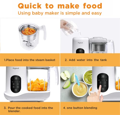 Baby Food Maker & Steamer All in 1 Processor for Toddlers-Steam, Blend, Chop, Sterilizer, Puree, Warm Milk, 8 Oz Stirring Cup, Timer, Auto Shut-Off, 120V, Homemade Food, white, Small, 35 Oz