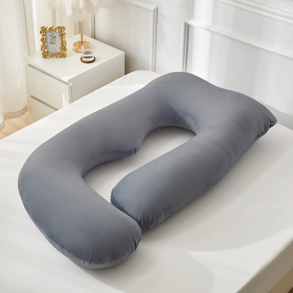 U Shaped Pregnancy Pillows for Sleeping, 57 Inch Maternity Pillow for Pregnant Women with Removable and Washable Velvet Cover, Full Pregnancy Body Pillow Support for Back, Hips, Legs, Belly