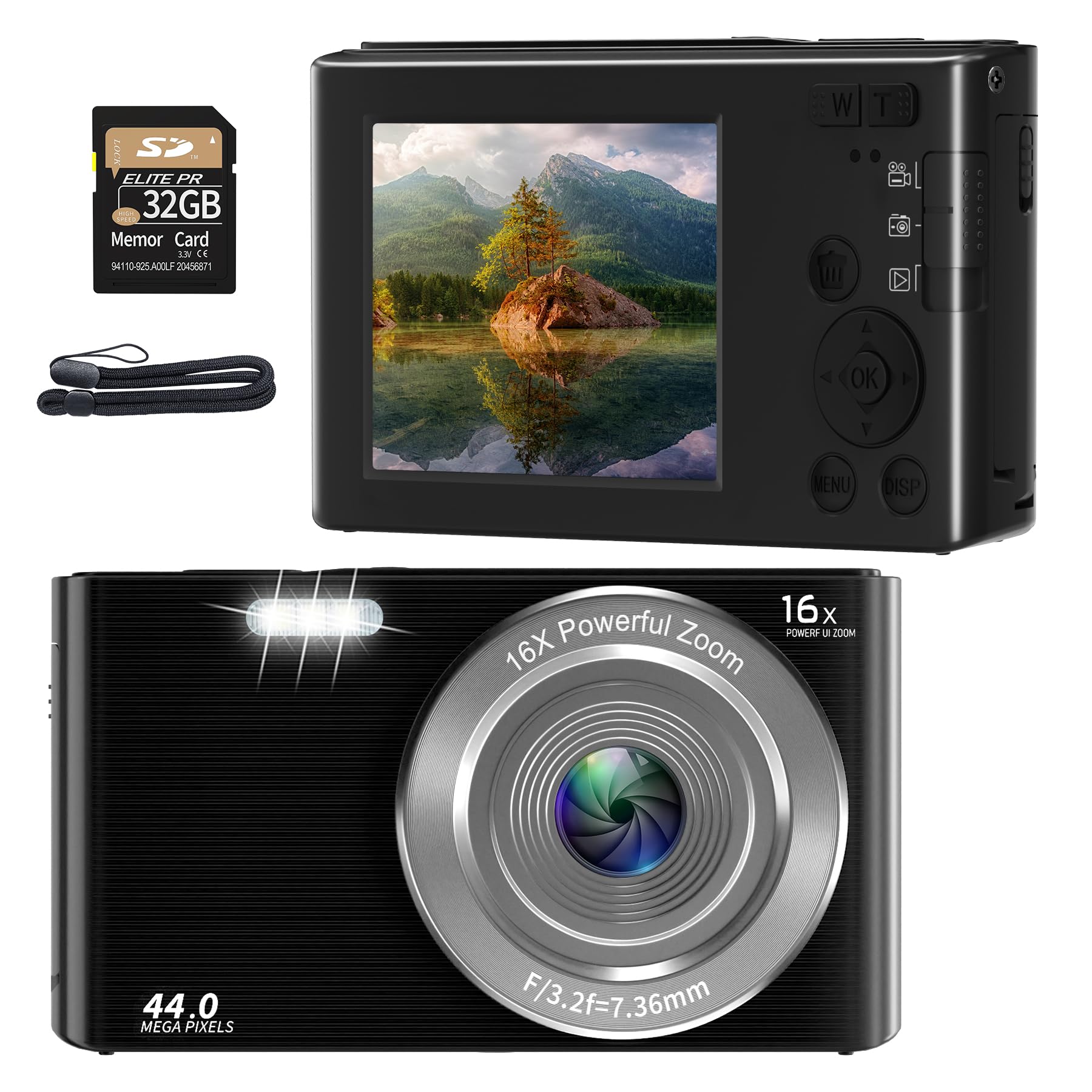 1080P Digital Camera for Photography, 1080P Camera with 16X Video Camera Vlogging Camera for YouTube Compact Point and Shoot Digital Cameras with 32GB SD Card