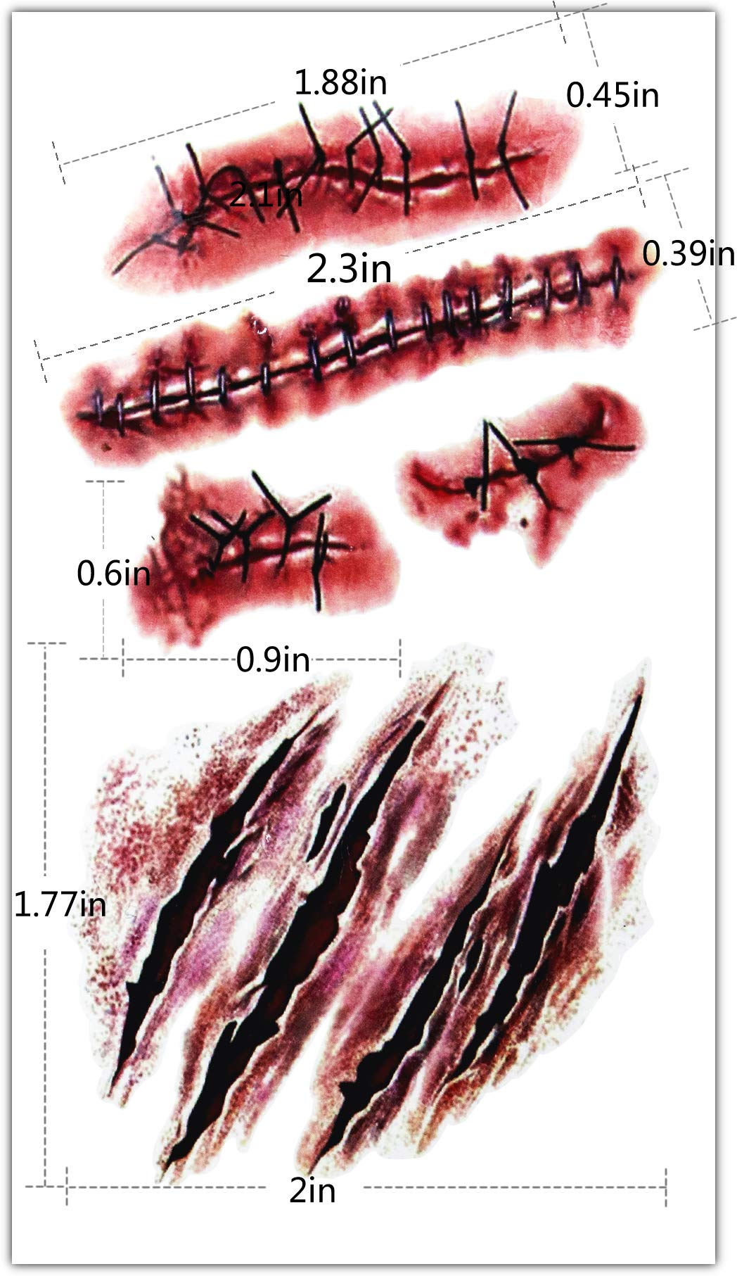 10pcs Horror Realistic Fake Bloody Wound Stitch Scar Scab Waterproof Temporary Tattoo Sticker Halloween Masquerade Prank Makeup Props (10) (10pcs S165)