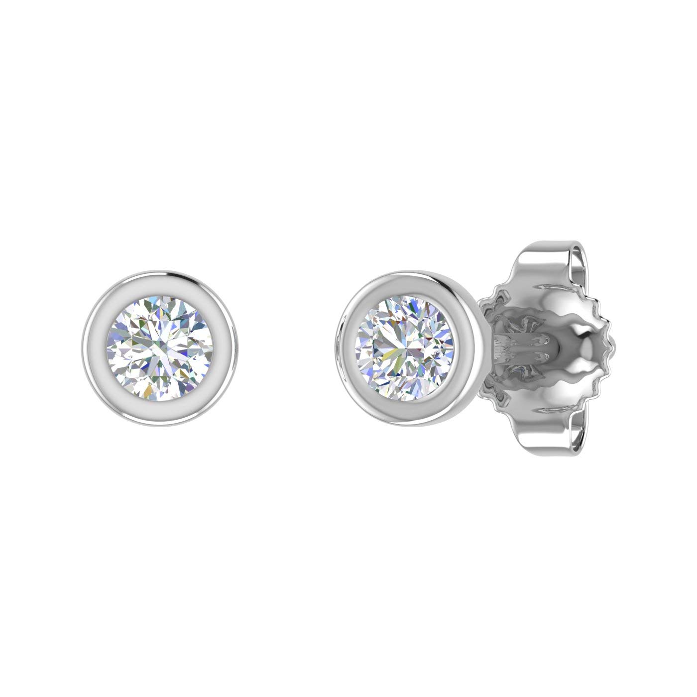 1/5 Carat Bezel Set Diamond Stud Earrings in 10K White Gold