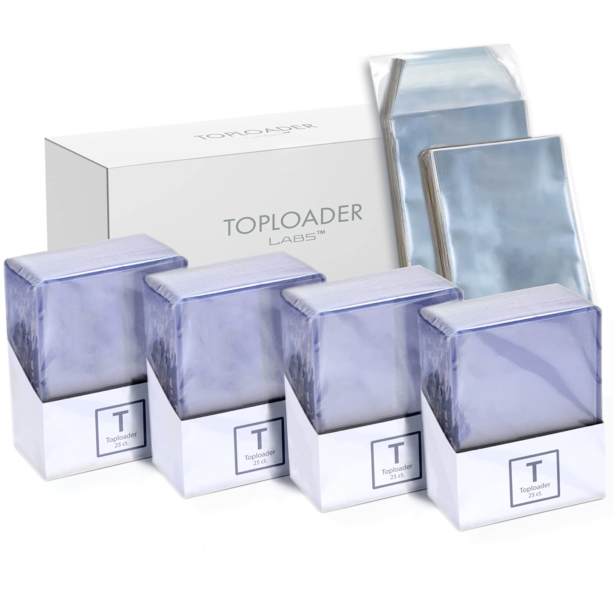 100 Penny Sleeves, Toploaders, and Perfect Fit Top Loader Sleeves - 3x4 Clear Hard Rigid Plastic Card Protectors and Storage Box