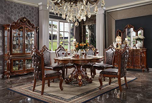 Acme Furniture Round Dining Table with 4-Scrolled Legs, Cherry Oak