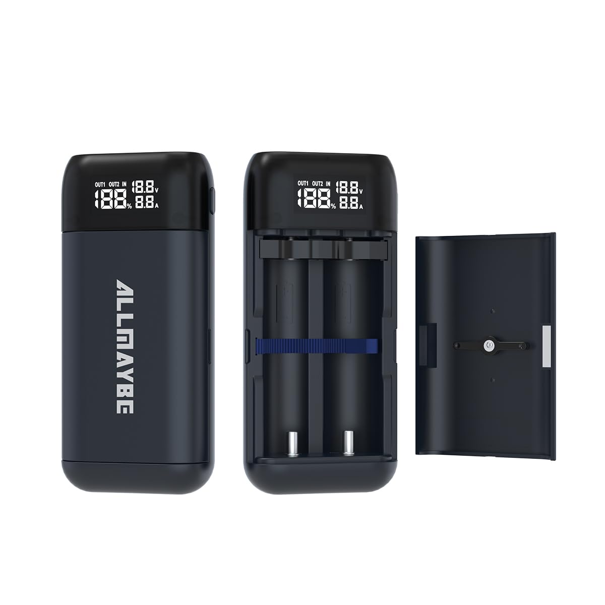 XTAR PB2S Upgraded Version Type-C Dual-Role Fast Charger,Portable LCD Universal 18650 Battery Charger for 3.7V/3.6V Li-ion Rechargeable Battery 18650 18700 20700 21700 Black (No Battery)