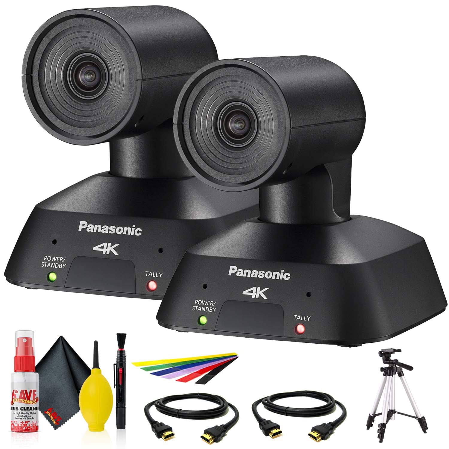Panasonic Compact 4K PTZ, HDMI, USB, Streaming PTZ Camera (Black) (AW-UE4KG) + Full-Size Tripod + Deluxe Cleaning Set + 2 x HDMI Cable + Tie Straps -Double Camera Bundle