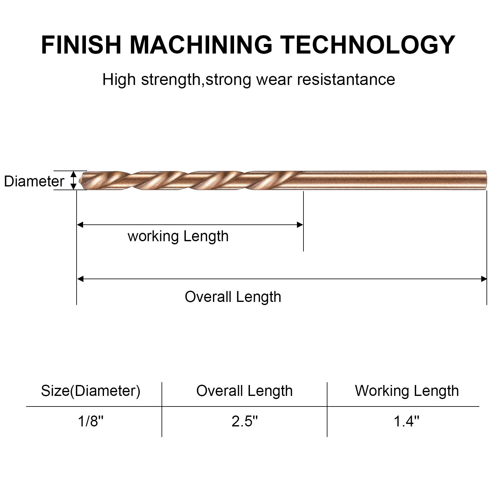 15 Pieces Cobalt Drill Bit Set M35 High Speed Steel Twist Drill Bit Set for Hardened Metal Stainless Steel Cast Iron Woodwork Plastic (1/8 Inch)