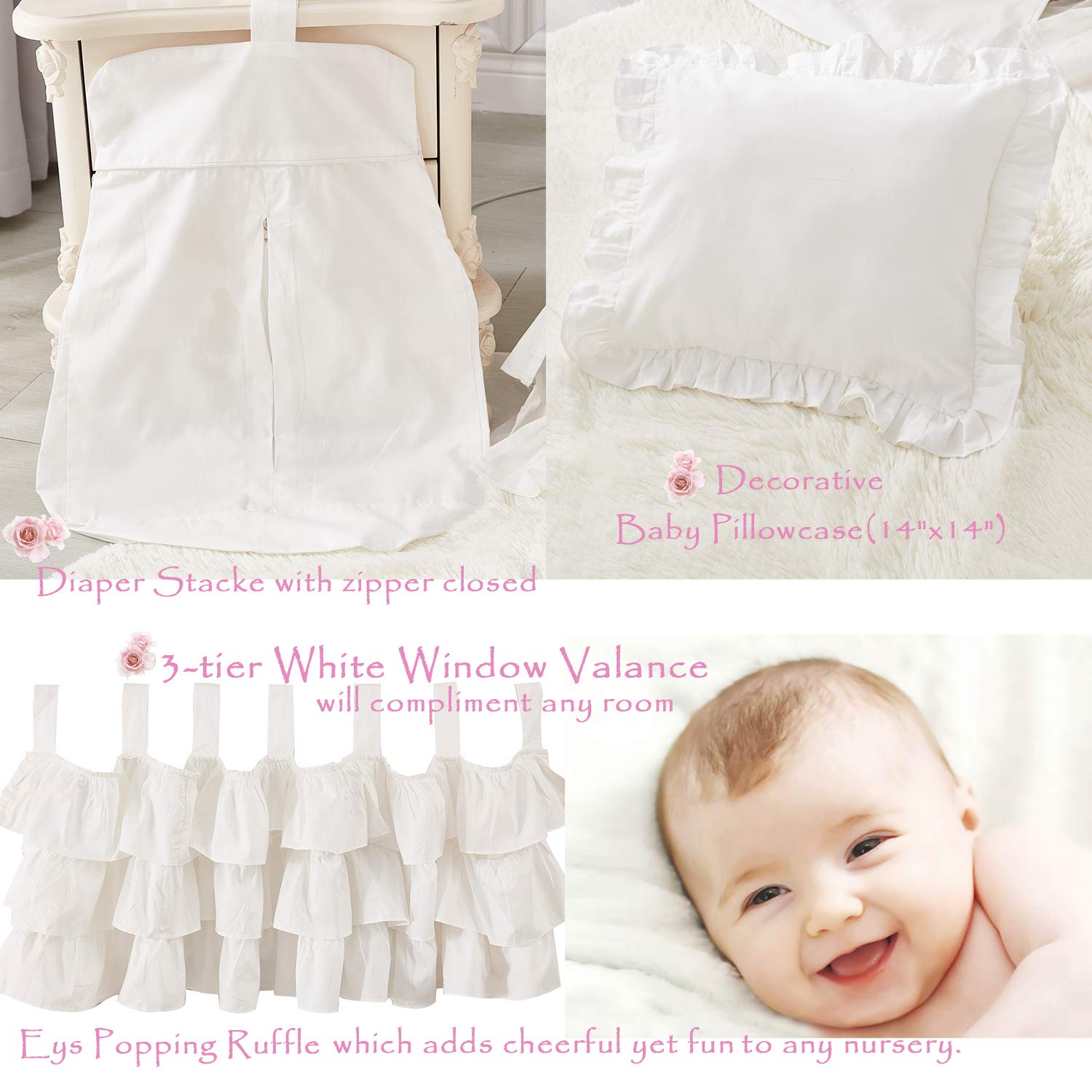 Brandream Luxury Diamond Nursery 6-Piece Baby Crib Bedding Set - White
