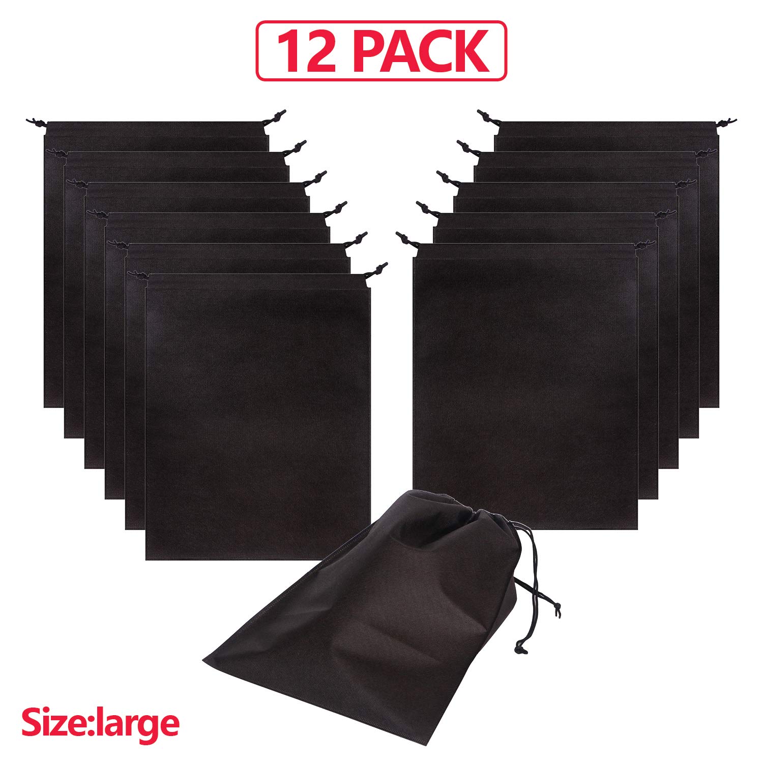 12 Pack Shoe Bags for Travel Non-Woven with Rope for Men and Women Large Shoes Pouch Storage Packing Organizers