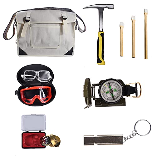 14 pieces Rock Hounding & Gem Mining Geology Tool Kit ,for Rock Hounding, Gold Mining,including an all Steel Rock Pick Hammer with Pointed Tip,3-Pieces Heavy Duty Chisel Set