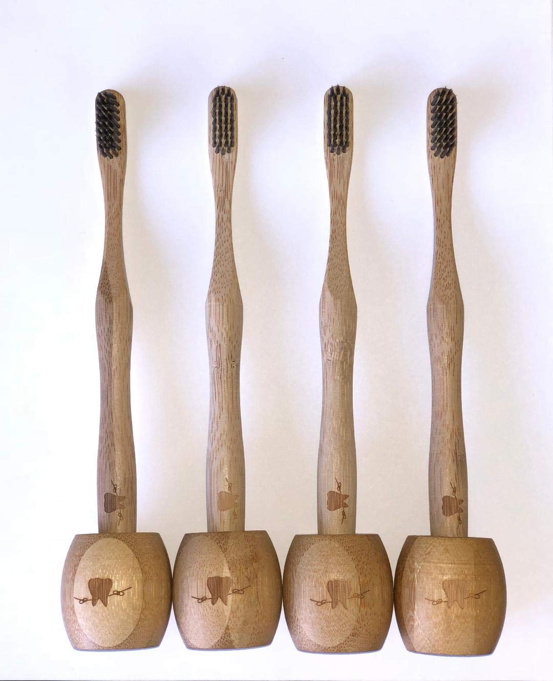 Knotty Brush Bamboo Toothbrush with Soft Bamboo Charcoal/Nylon Bristles - Natural, Eco-friendly, Plant-Based, Vegan - Adult Size - 4 Pack