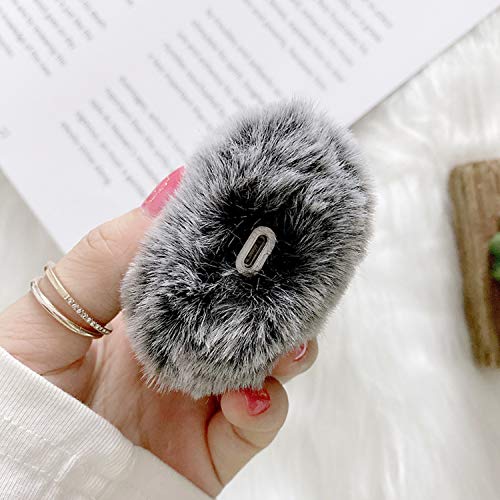 Guppy Compatible with AirPods Furry Bunny Case Girls 3D Cartoon Cute Rabbit Ears Plush Fluffy Warm Carrying Case Soft Protective Case Cover Accessories for AirPods 1 & 2 Gray