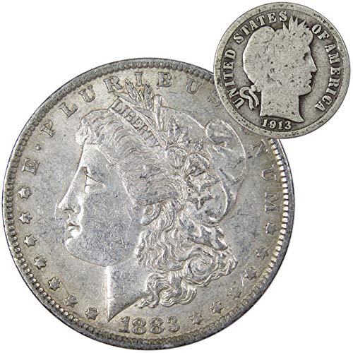 1883 O Morgan Dollar XF EF Extremely Fine with 1913 Barber Dime G Good