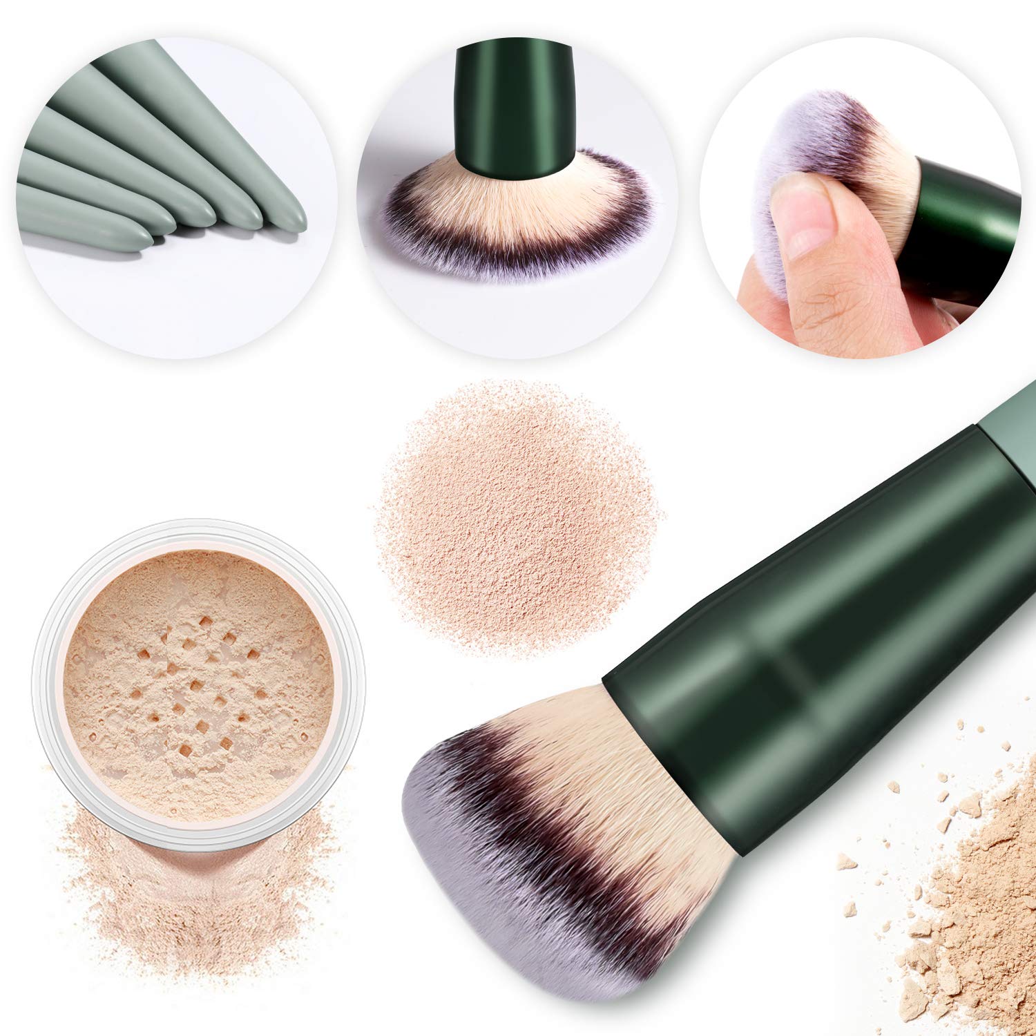 HEYMKGO 15Pcs Makeup Brushes Makeup Brush Set Premium Synthetic Bristles Conical Handle Kabuki Foundation Face Brushes for Liquid Powder Buffing Blending Contouring With Travel Storage Bag