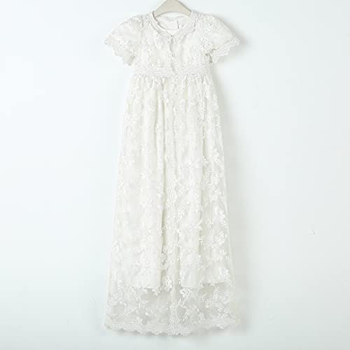 Bow Dream Baby Girl Christening Baptism Dresses Newborn Gowns with Headband Outfit White 3-6 Months