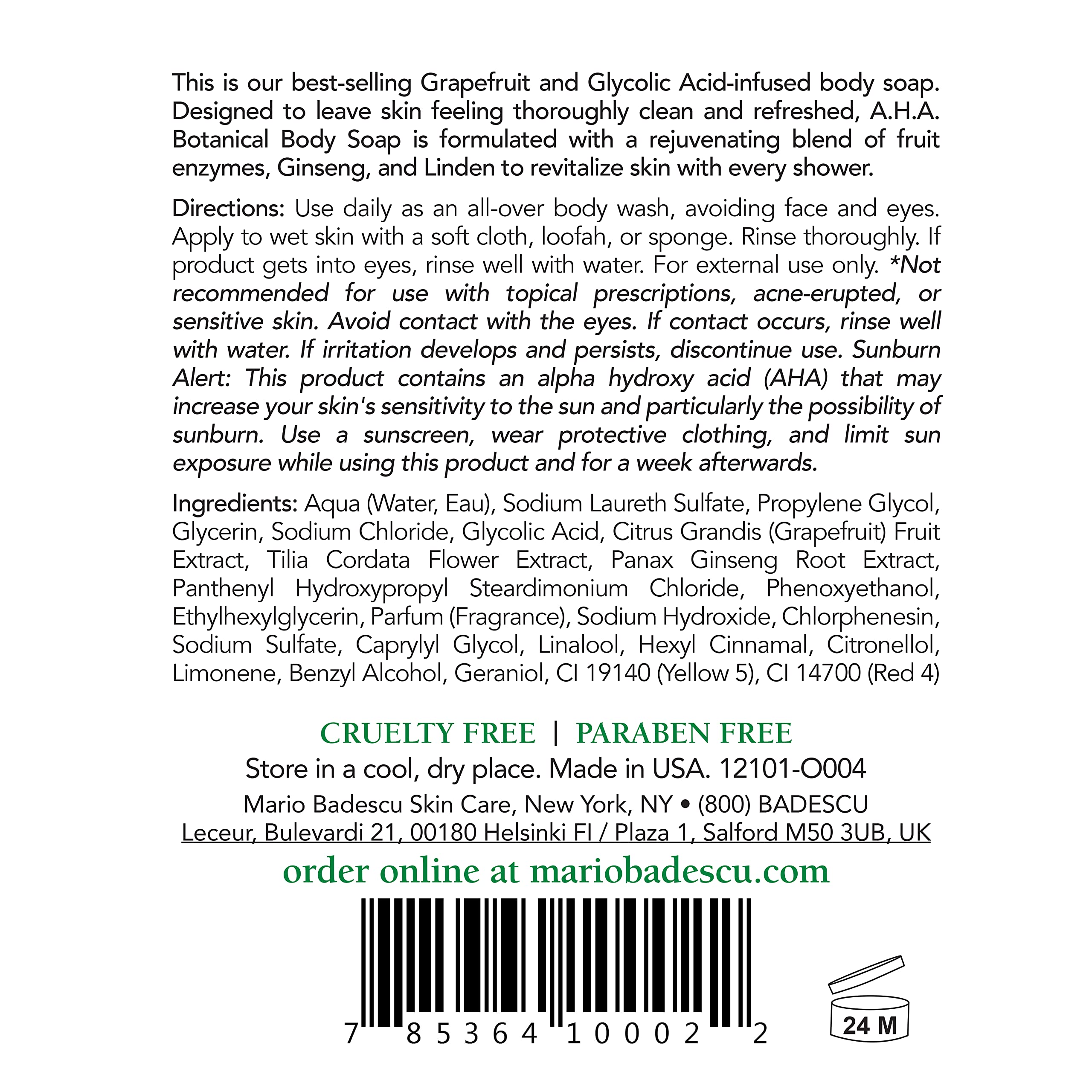 A.H.A. Botanical Body Soap 16oz.