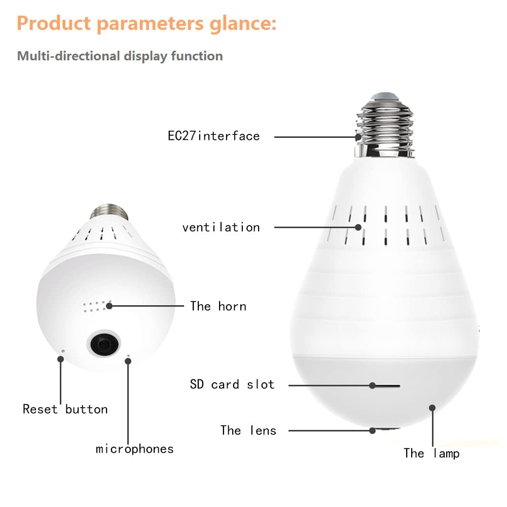 1080P Light Bulb Camera Garage Wireless Surveillance Camera Work with Alexa for Baby Room WiFi 2.4GHz E27-AOLANS