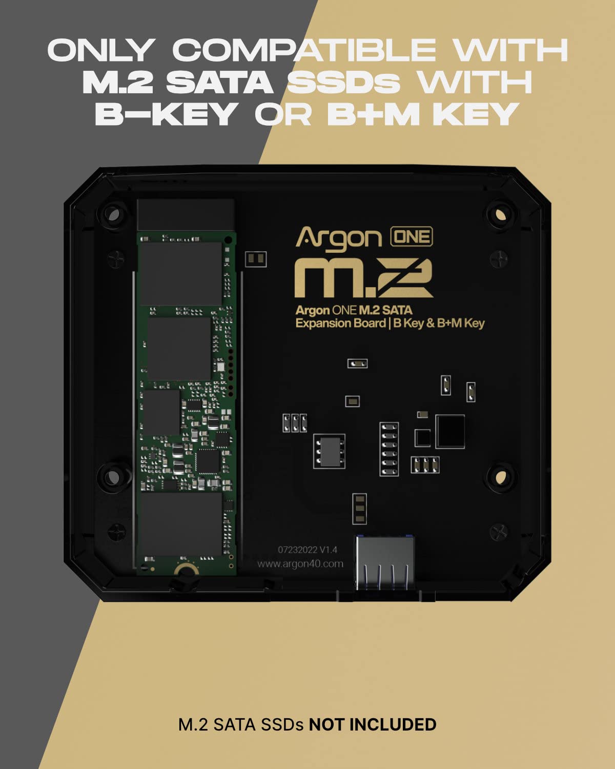 Argon ONE M.2 SATA Expansion Board for Raspberry Pi 4 | Supports B-Keys and B+M Keys | Only Compatible with Argon ONE V2 Cases