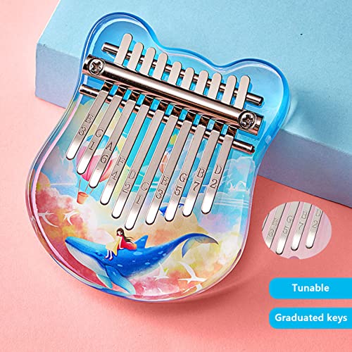 10 Keys Finger Piano Mini Kalimba Thumb Piano Acrylic Material Cute Bear Cherry Shape Mini Musical Instrument Portable Suitable for Beginners (Cherry blossom deer)