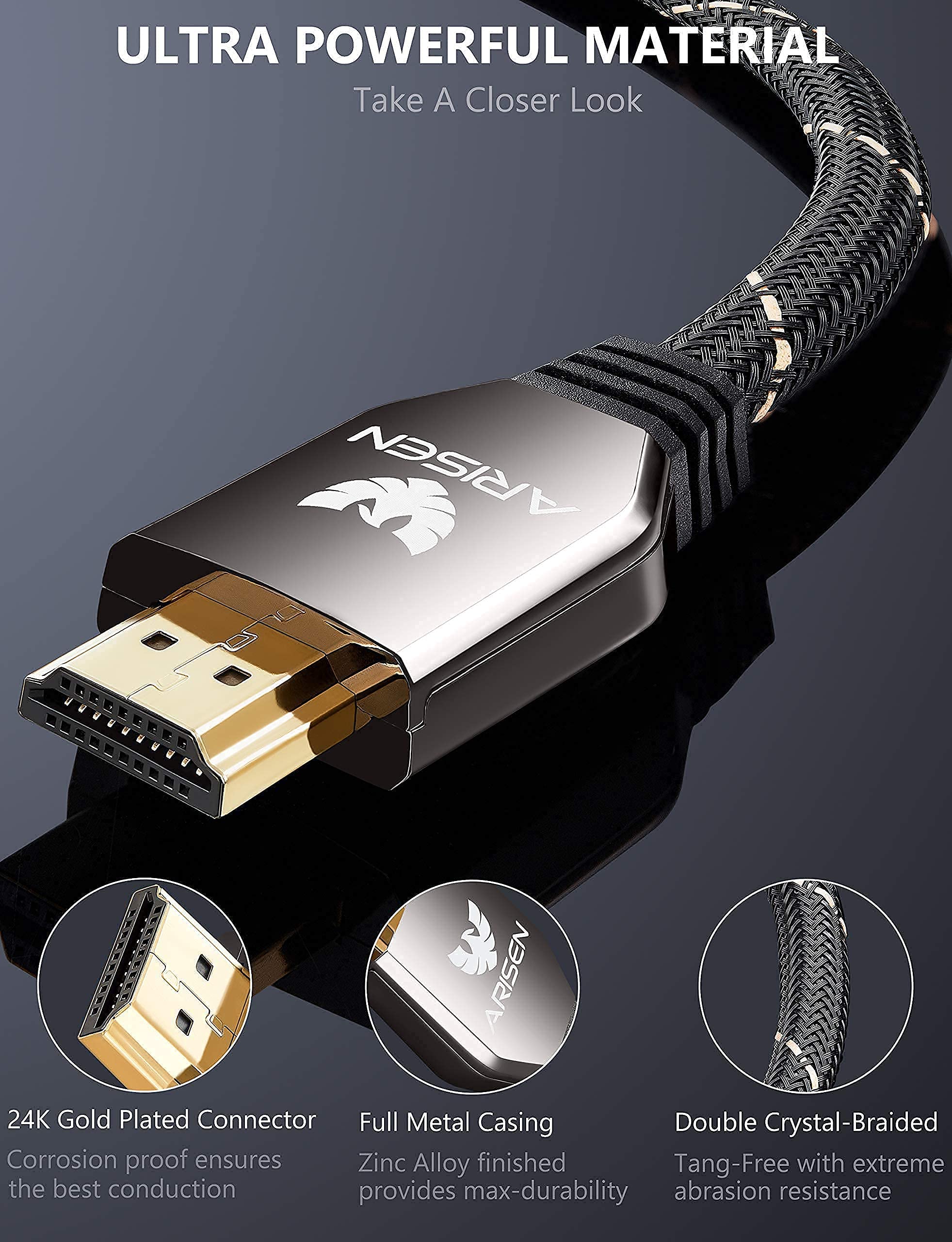 ARISEN 8K HDMI 2.1 Cable 8ft & 2ft Bundle