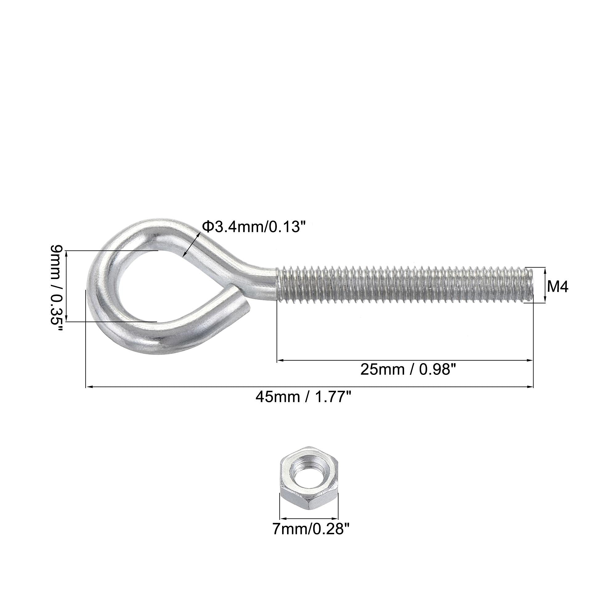 uxcell M4x30mm Eye Hooks Screws Bolts Kit, 30pcs Carbon Steel Hanger Eyelet Hooks Screw with Hex Nuts for Metal Hook, Wood Terminal Ring Hooks