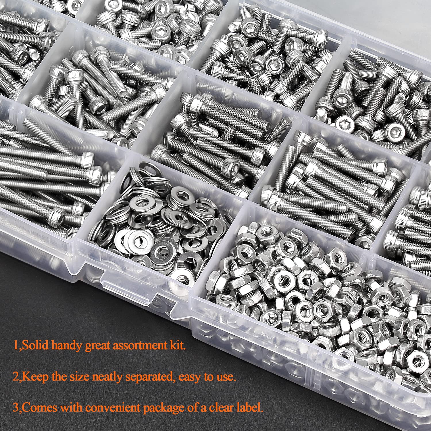 HELIFOUNER 1280 Pieces M3 x 4mm /6mm /8mm /10mm /12mm /14mm /16mm /18mm /20mm /25mm / 30mm, Hex Socket Head Cap Metric Screws Bolts Washers Nuts Kit, 304 Stainless Steel