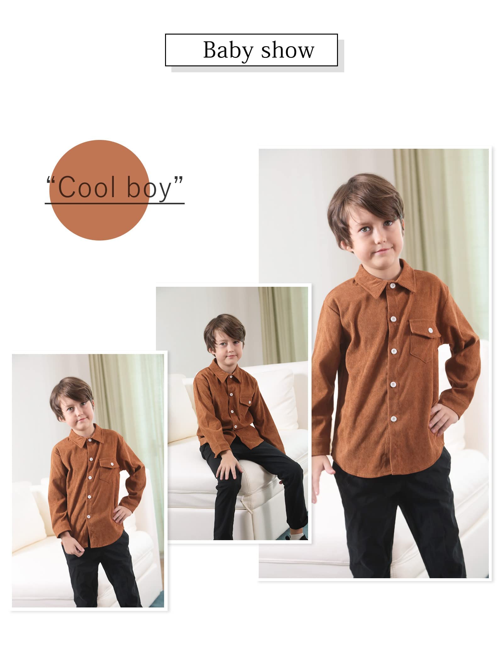 bilison Kids Toddler Boy Clothes Long Sleeve Corduroy Lapel Button Down Shirt Top Little Boys Shirts Brown