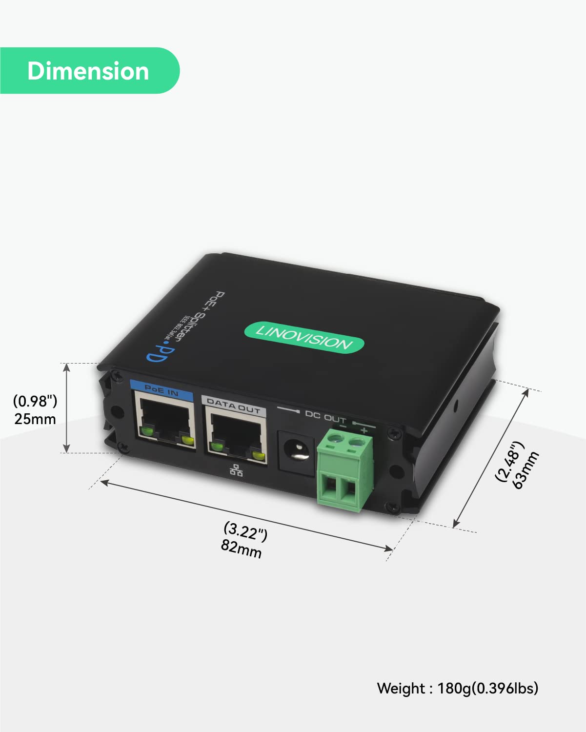 LINOVISION Industrial Gigabit POE+ Splitter with DC12V/DC24V/ POE 24V Output, Wide Voltage Input, IEEE802.3af/at POE to DC Power Supply for Security Cameras, Access Control Systems