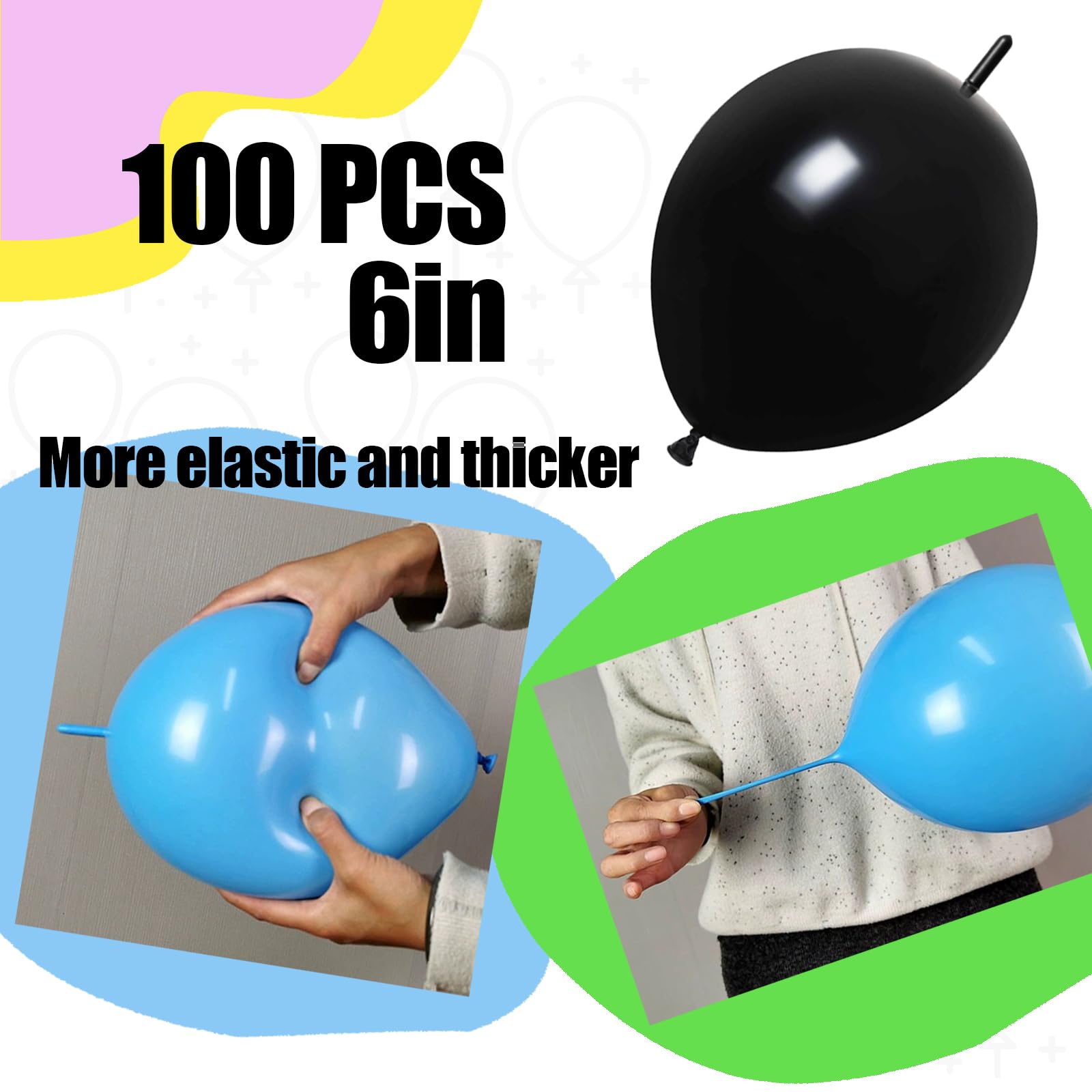 100 Pcs Quick Link Balloons Black 6 inch, Latex Linking Balloons for Balloon Wall/Balloon Arches/Balloon Chains, Birthday Party Wedding Anniversary Graduation Arch Party Decor (black)