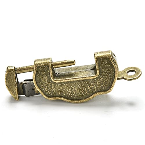 1Pc Vintage Antique Iron Jewelry Wooden Box Padlock Chinese Old Brass Padlock for Suitcase Drawer Cabinet + Key