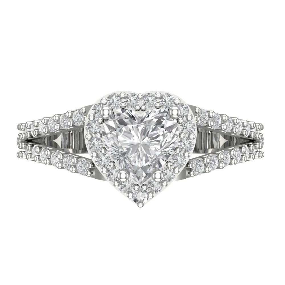 1.49 Ct Heart Cut Clear Simulated Diamond 14K White Gold Halo Solitaire with Accents Engagement Promise Bridal Ring Size 4.75