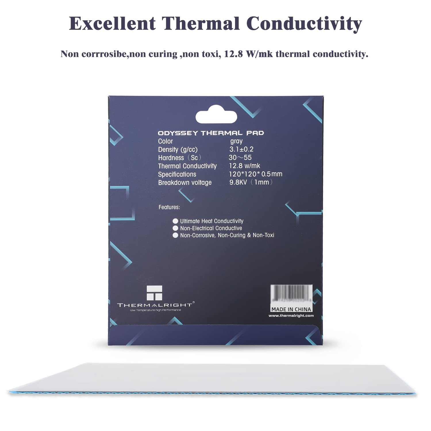 Thermalright Thermal Pad Silicone Thermal Pads 12.8 W/mK, Non Conductive Heat Resistance High Temperature Resistance for Laptop Heatsink/GPU/CPU/LED Cooler Gray (0.5mm)