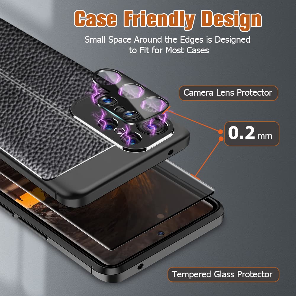1+2 Pack Galaxy S23 Ultra 5G Privacy Screen Protector Tempered Glass + 2 Pack Camera Lens Protector [Anti-Spy] [9H Hardness] 3D Full Coverage Glass Film for Samsung Galaxy S23 Ultra 6.8 Inch