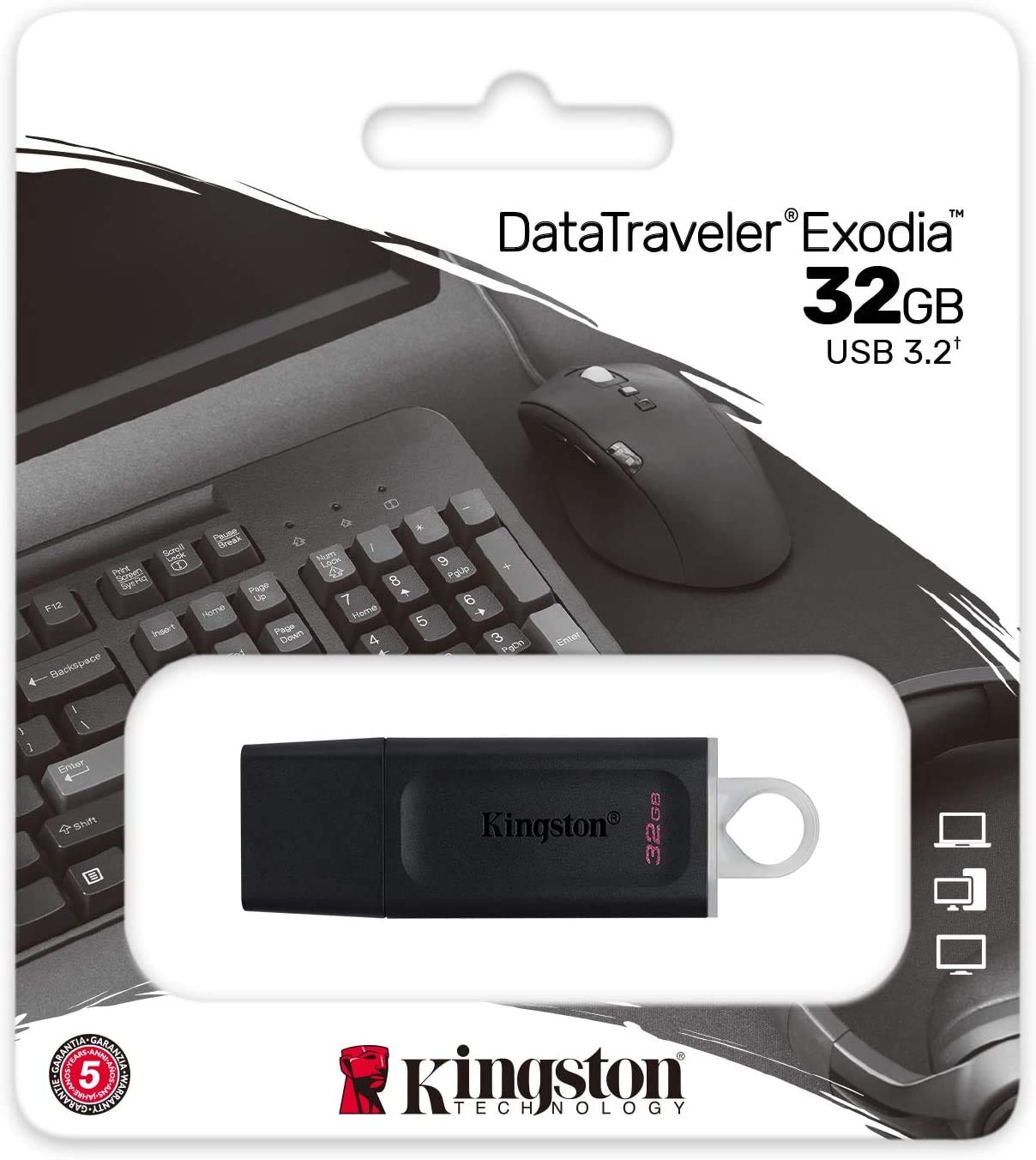 Kingston 32GB Flash Drive DataTraveler Exodia (Bulk 2 Pack) USB 3.2 Type-A Drive 100MB/s High Speed PenDrive for Computer or Laptop (DTX/32GB) Bundle with (1) Everything But Stromboli Lanyard
