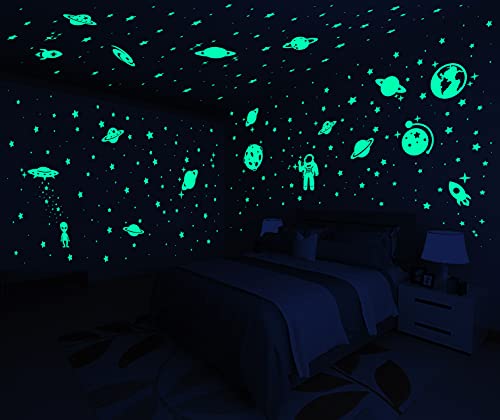 260 PCS Glow in The Dark Stars, Glowing Stars for Ceiling, Star Wall Decals Solar System Space Galaxy Planets Wall Stickers for Kids, Girls Boys Room Decorations for Bedroom