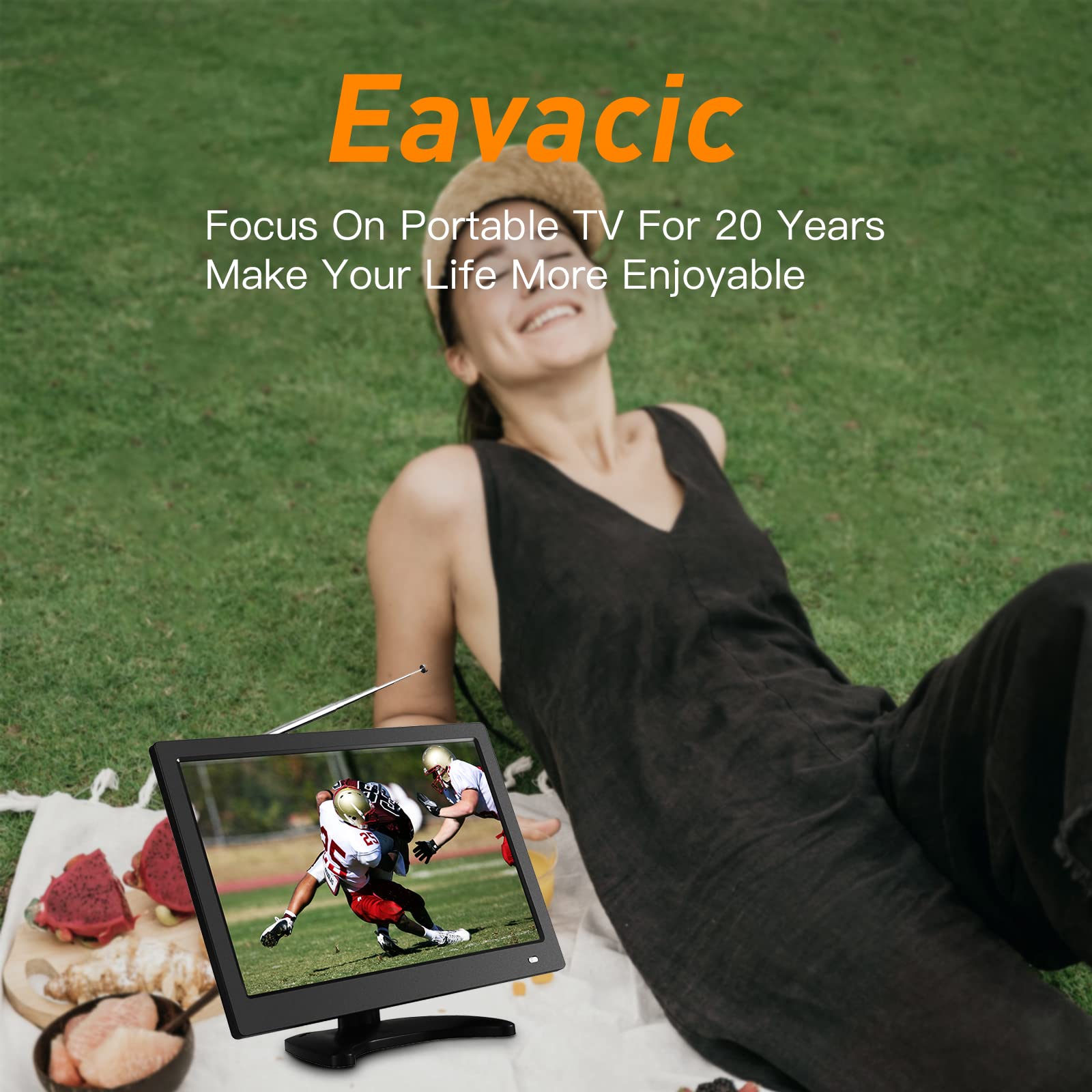 Eavacic 13.3" Portable TV/Monitor Handheld Televison ATSC and NTSC Mini TV with HDMI USB/SD battery operated for Car, Caravan, Camping, Outdoor and Kitchen