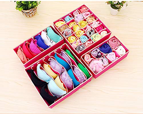 Cicilin Underwear Organisers Drawer Storage Organiser Foldable Drawer Dividers Closet Storage Box for Bras, Socks, Ties, Scarves, and Other Accessories (Set of 4) PP Board Pink